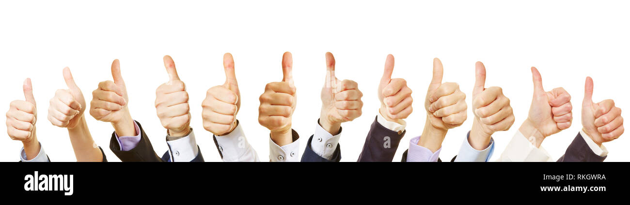 Business team hold thumbs up as success concept Stock Photo - Alamy