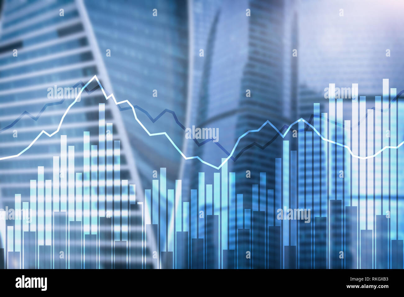 Double exposure Financial graphs and diagrams. Business, economics and ...
