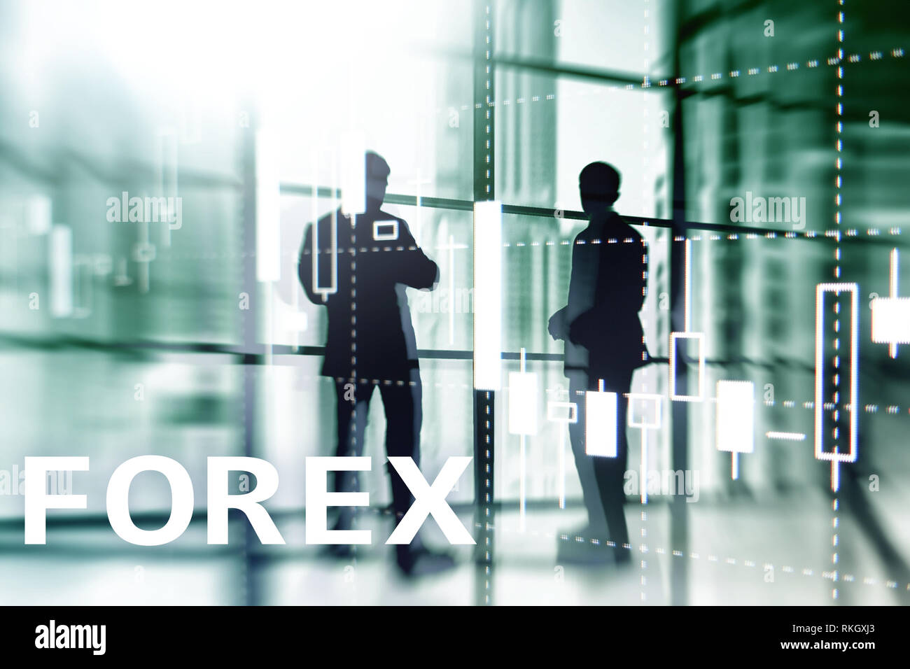 Forex trading, financial candle chart and graphs on blurred business ...