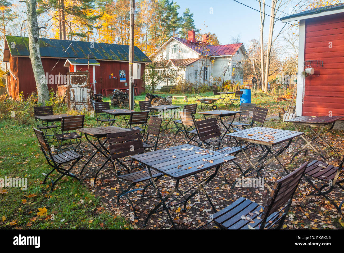KOUVOLA, FINLAND - OCTOBER 15, 2018: Beautiful autumn in old rustic ...