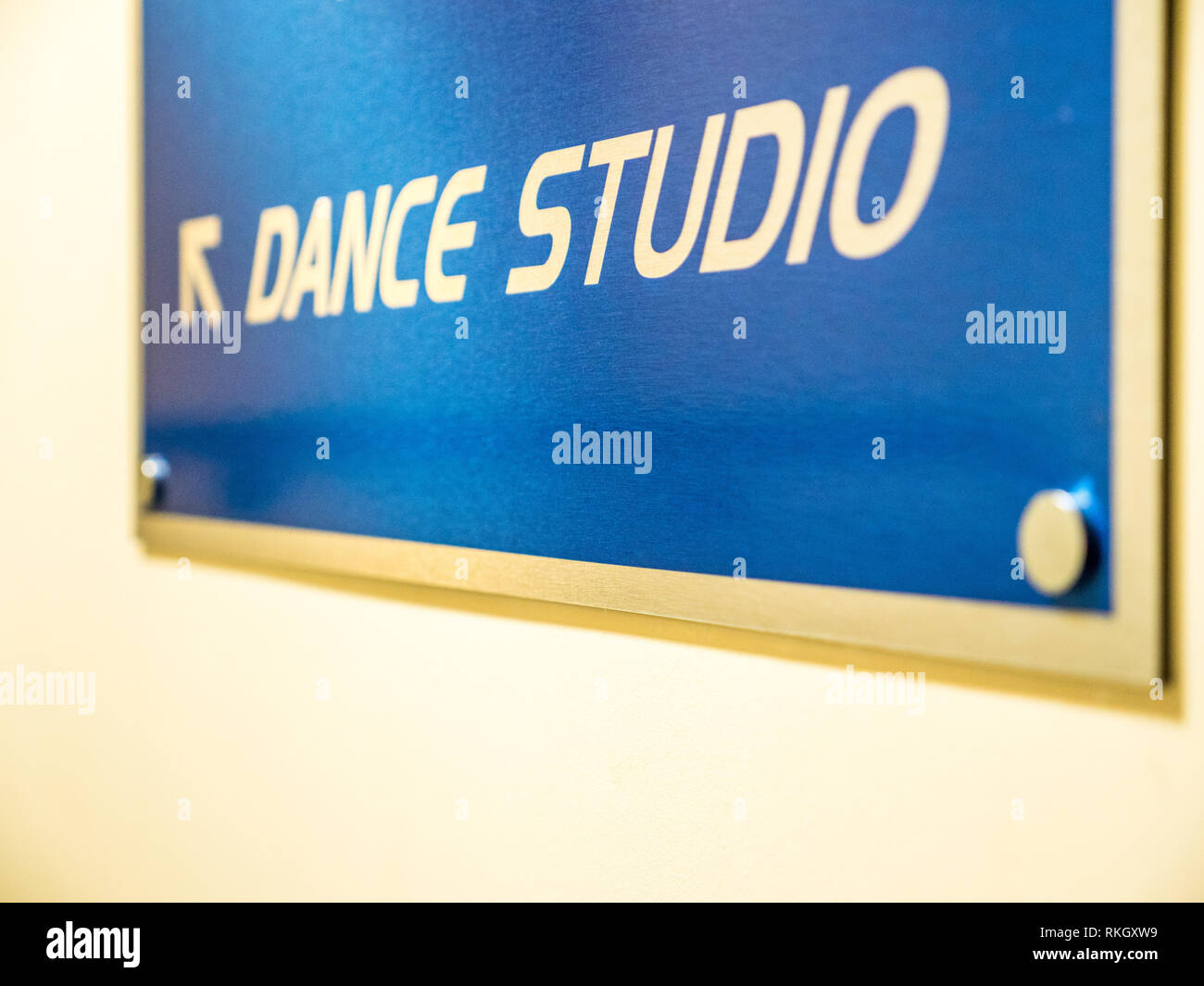 closeup view dance studio directional sign inside sport centre Stock ...