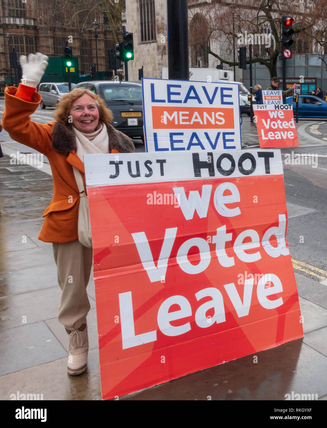 Pro-Brexit campaigner demonstrating outside Parliament in London Stock ...
