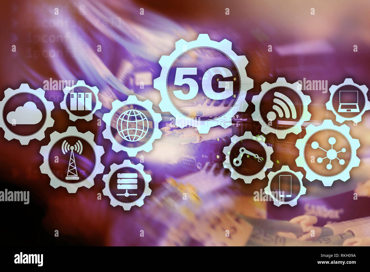 5G Network, 5G internet Connection Concept in digital background. Smart communication network ...