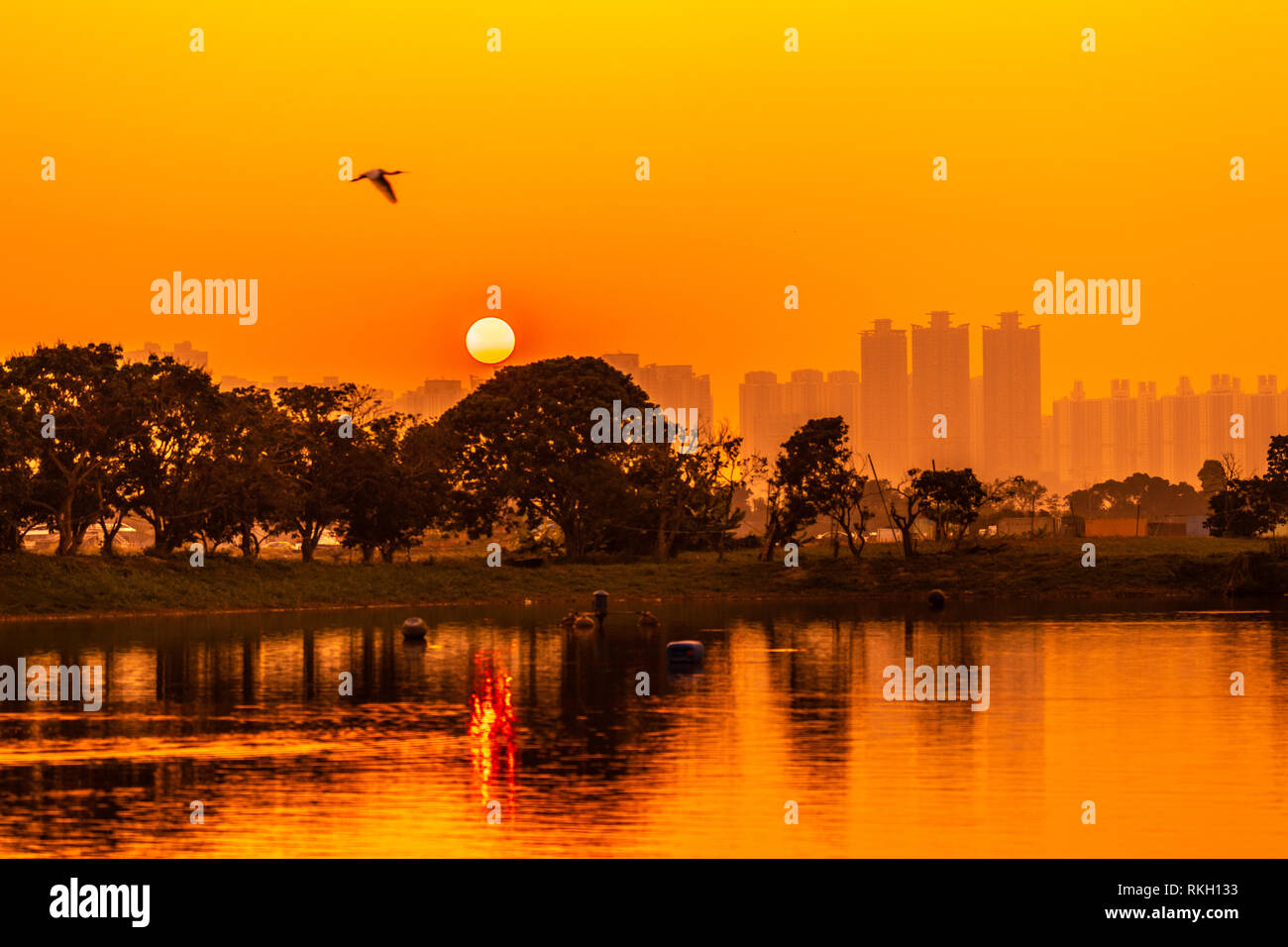 Sunset at countryside landscape Stock Photo - Alamy