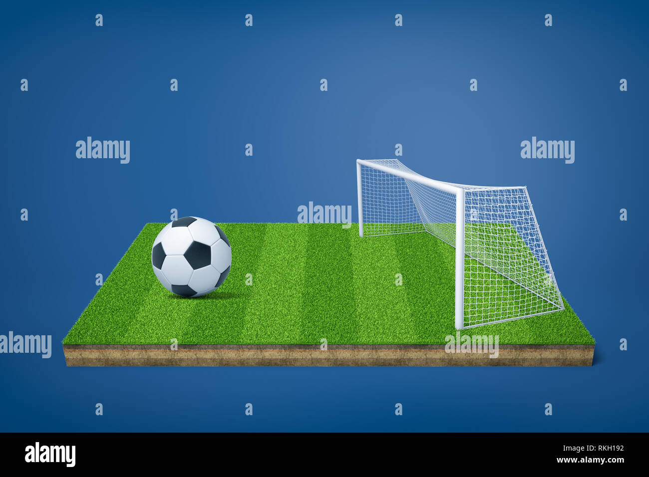 3d rendering of football field model with football ball and gate on ...