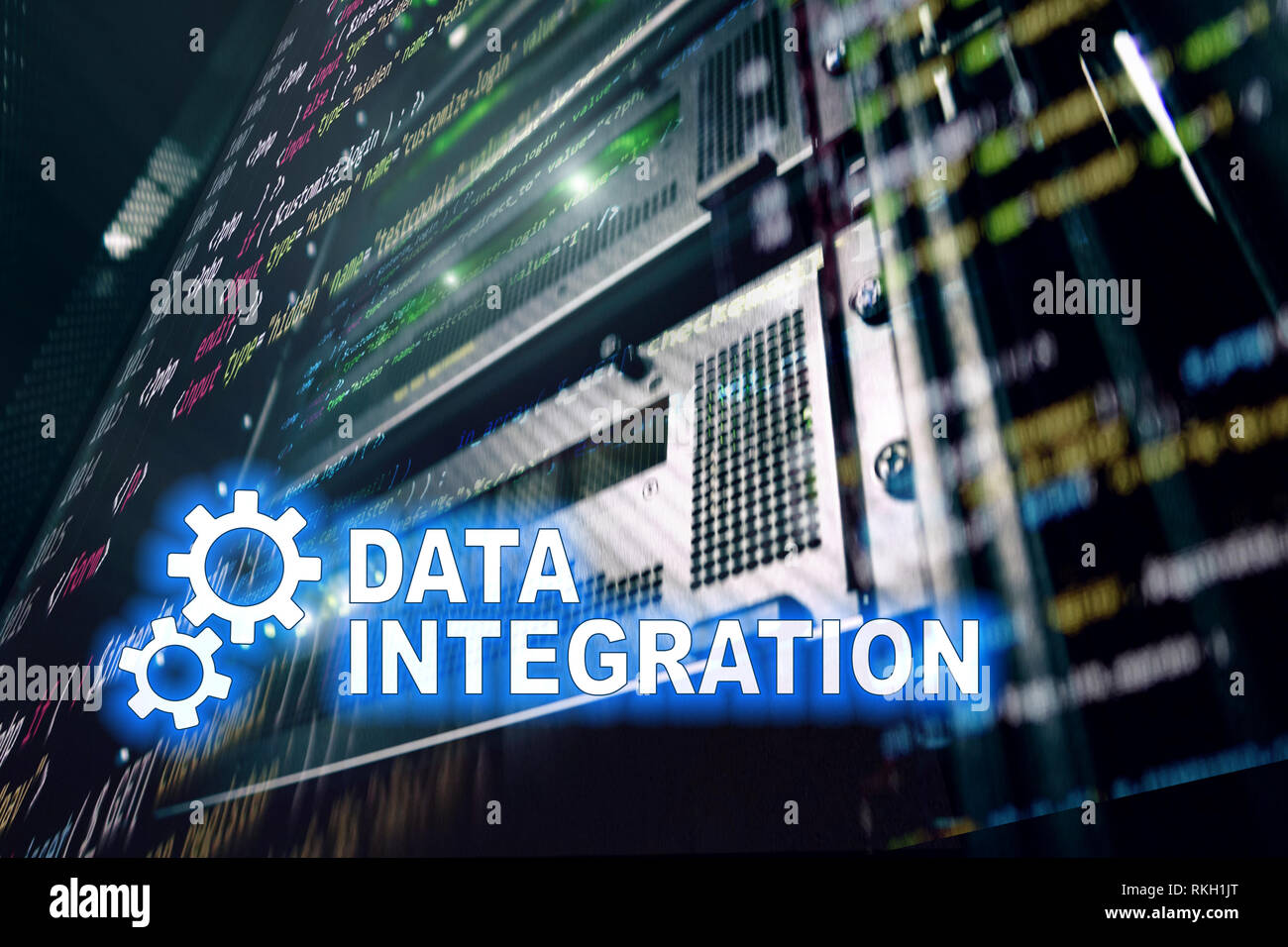 Data integration information technology concept on server room ...