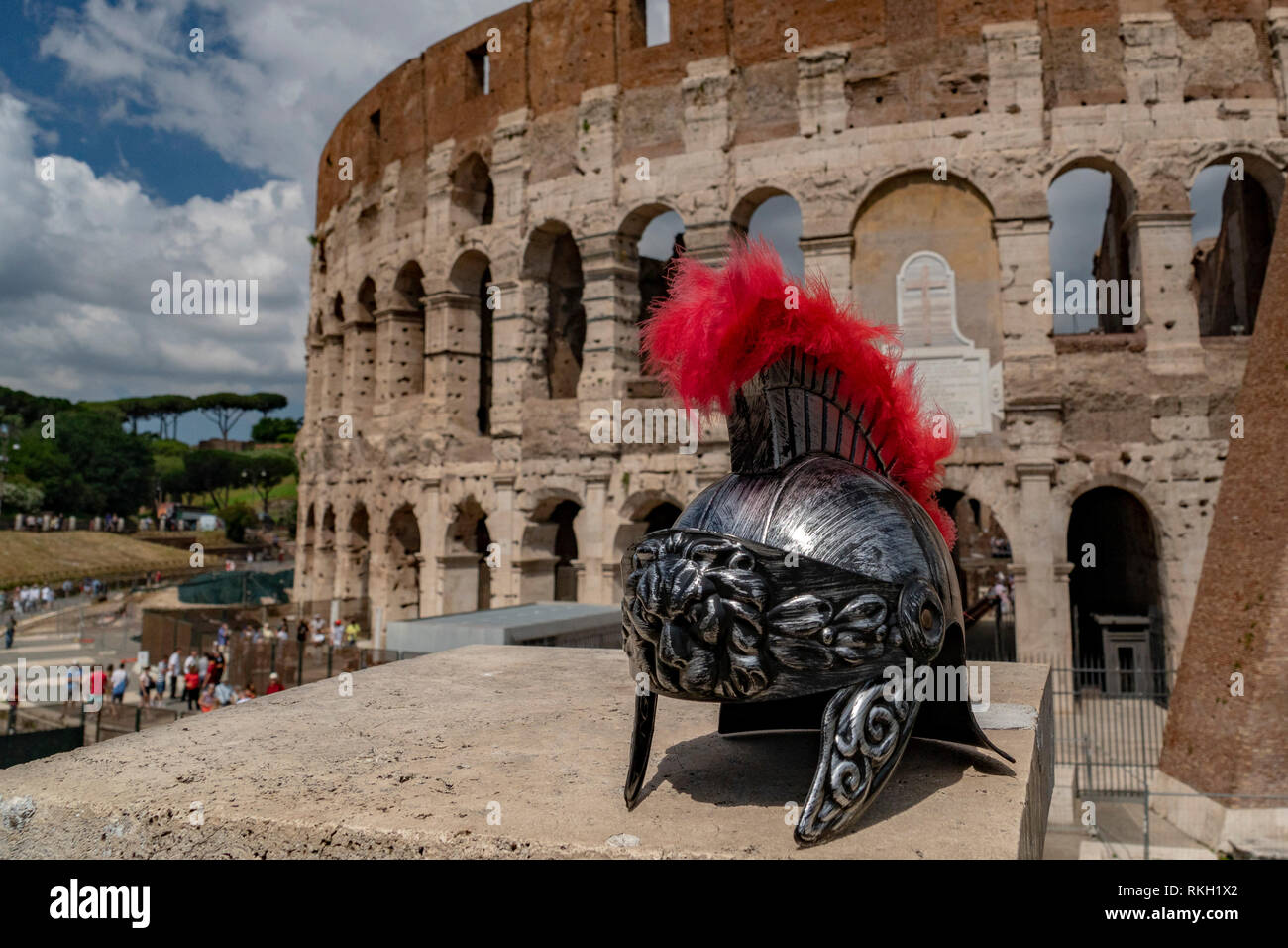 metallic gladiator helmet outside rome coliseum Stock Photo - Alamy