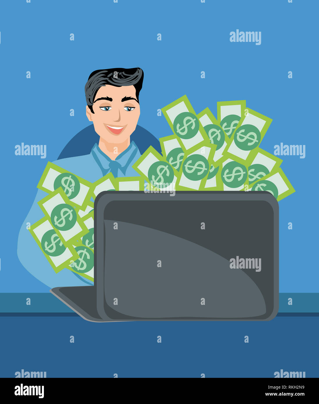 Money pouring out from a notebook computer Stock Photo - Alamy