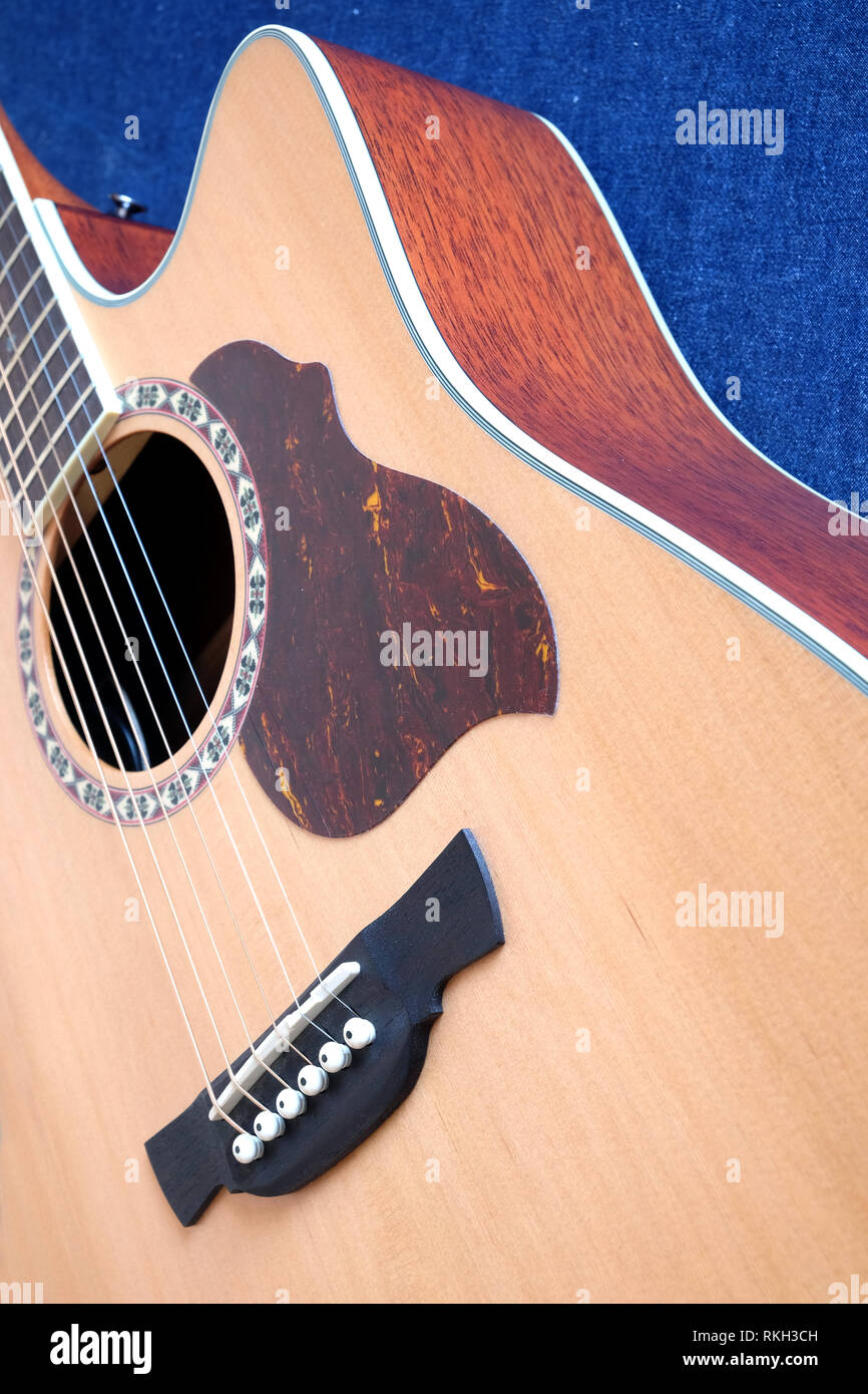 Classic acoustic six strings guitar natural color top from spruce satin ...