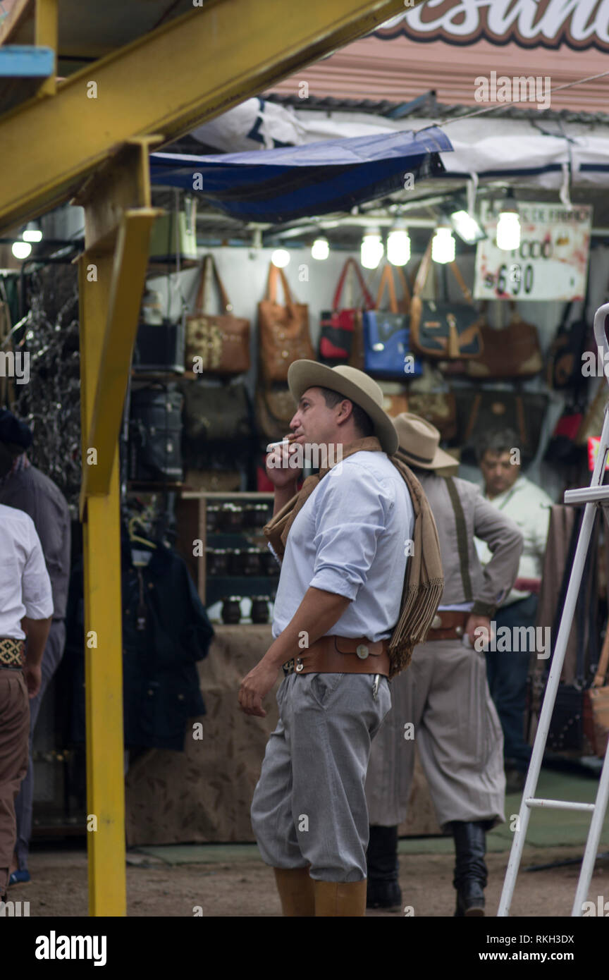 Pensive cowboy or gaucho at the Festival de Doma y Folklore festival of ...