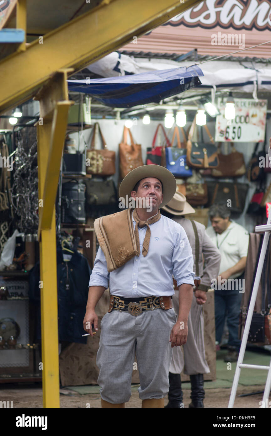 Pensive cowboy or gaucho at the Festival de Doma y Folklore festival of ...