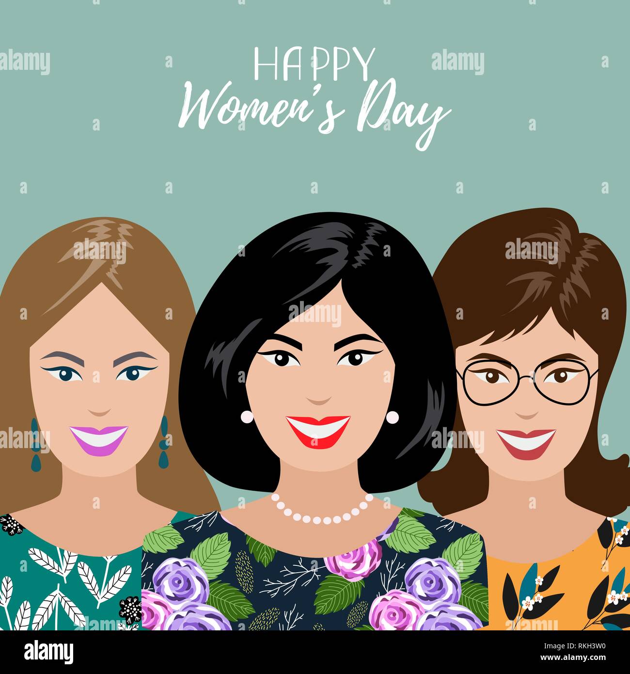 Three smiling Womens. Vector Templates for card, poster, flyer and ...