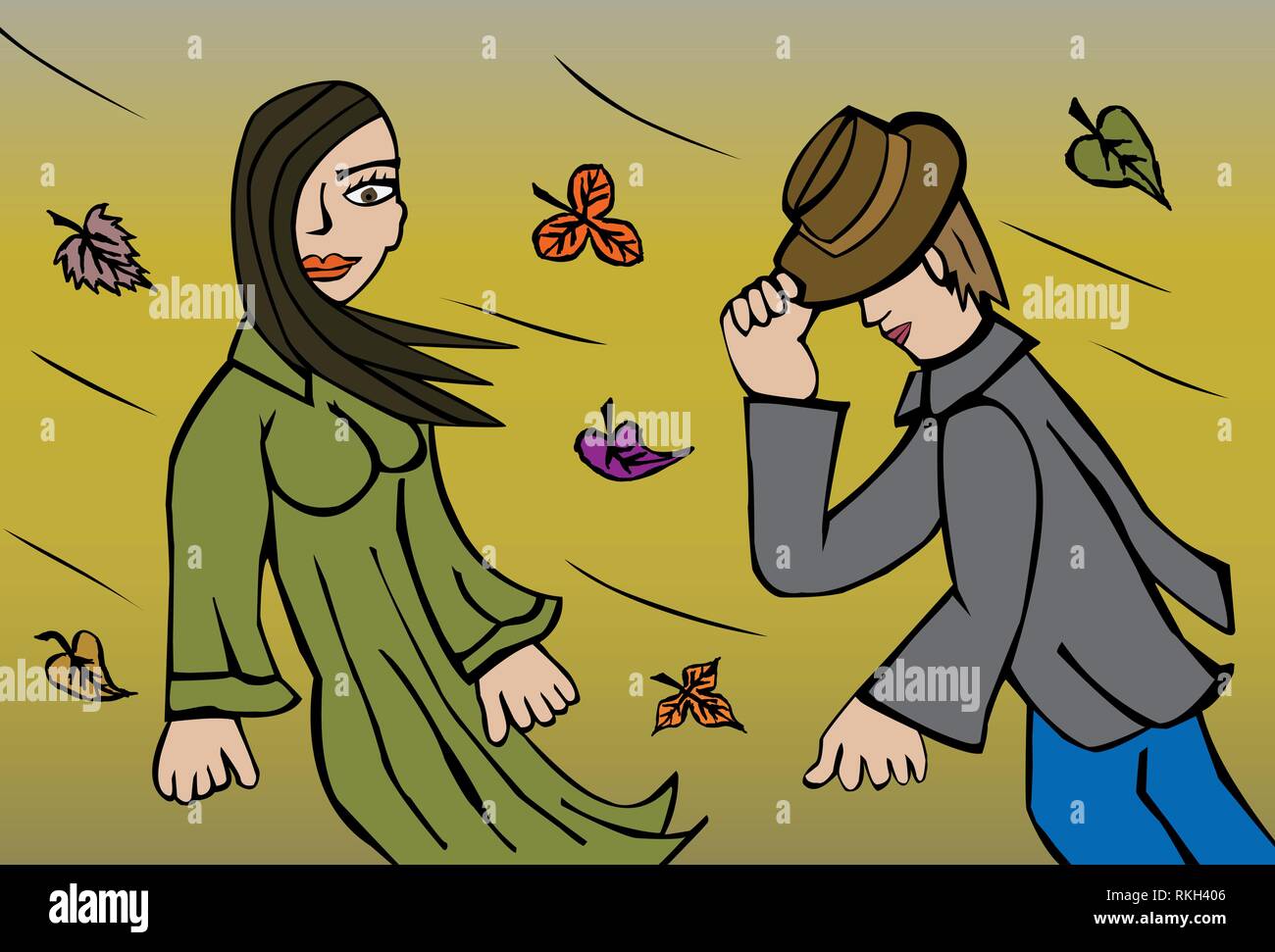 Woman blowing wind illustration hi-res stock photography and images - Alamy