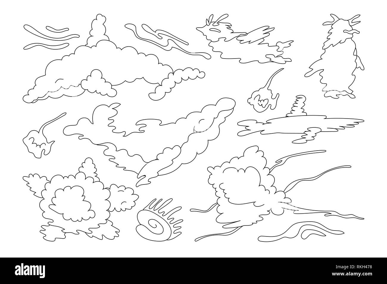 vector animal shaped cloud. Black white linear set Stock Vector Image ...