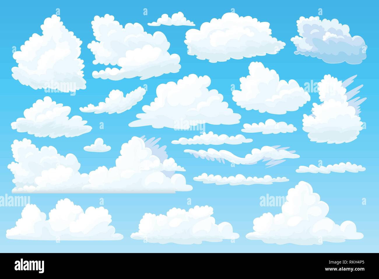 vector shaped fluffy cloud. Cartoon cloudy sky set Stock Vector Image ...