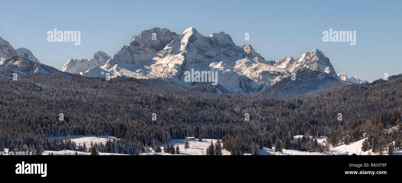 panoramic landscape with alps mountain range in Bavaria, Germany, at ...