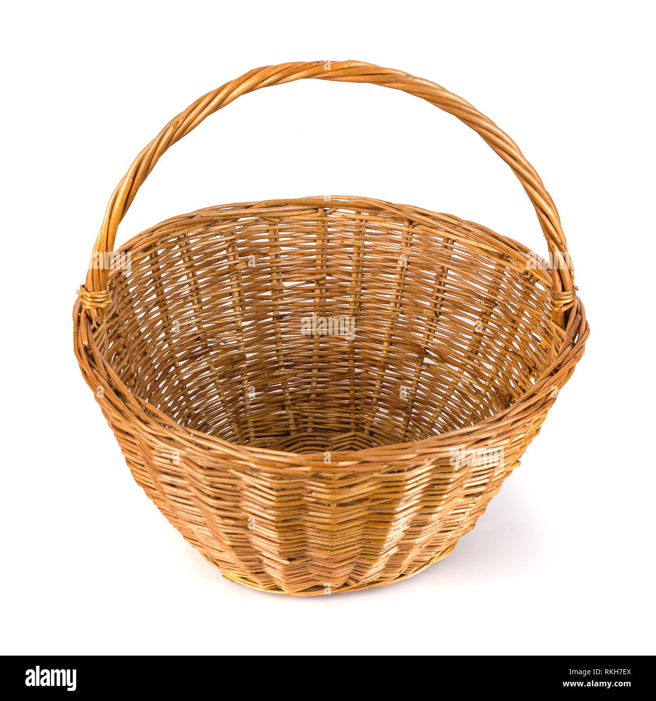 Empty wicker basket for fruits and vegetables, isolated on white ...