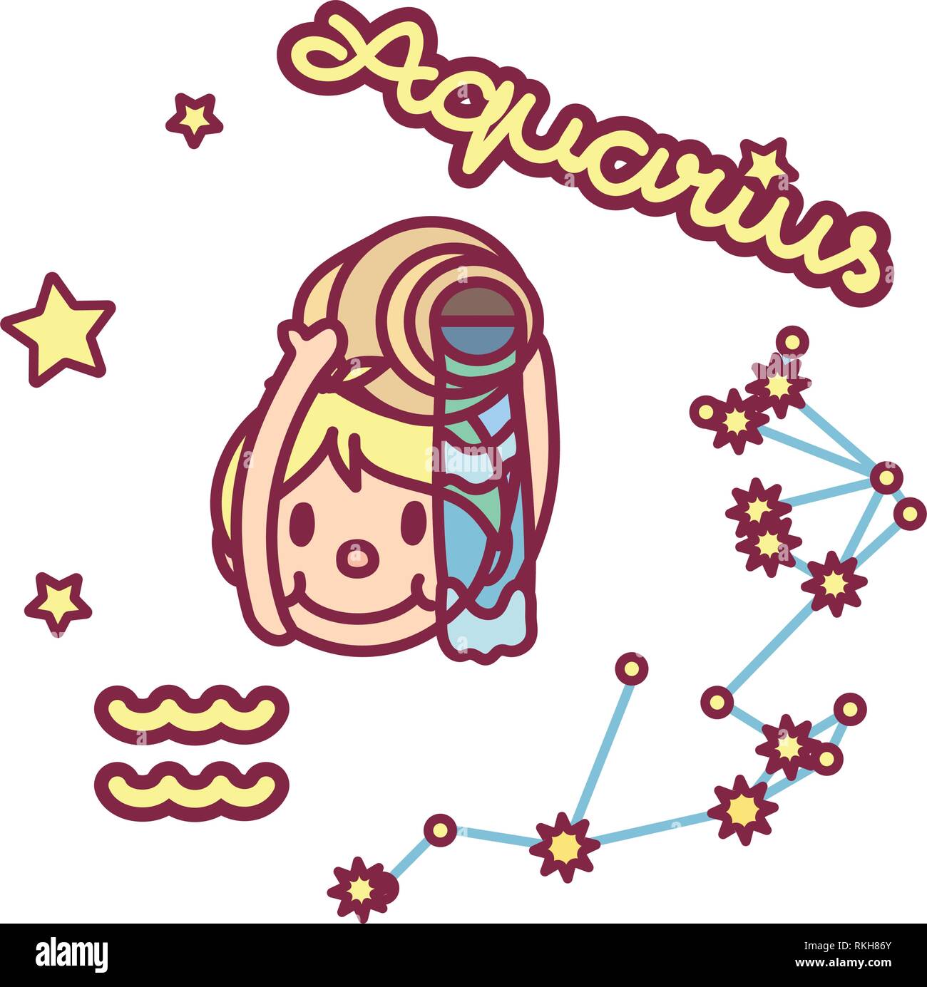 vector cute Zodiac sign: aquarius constellation Stock Vector Image ...
