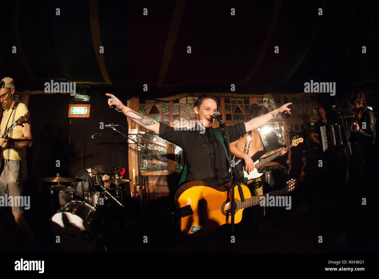 The British gypsy punk band The Great Malarkey performs a live concert ...