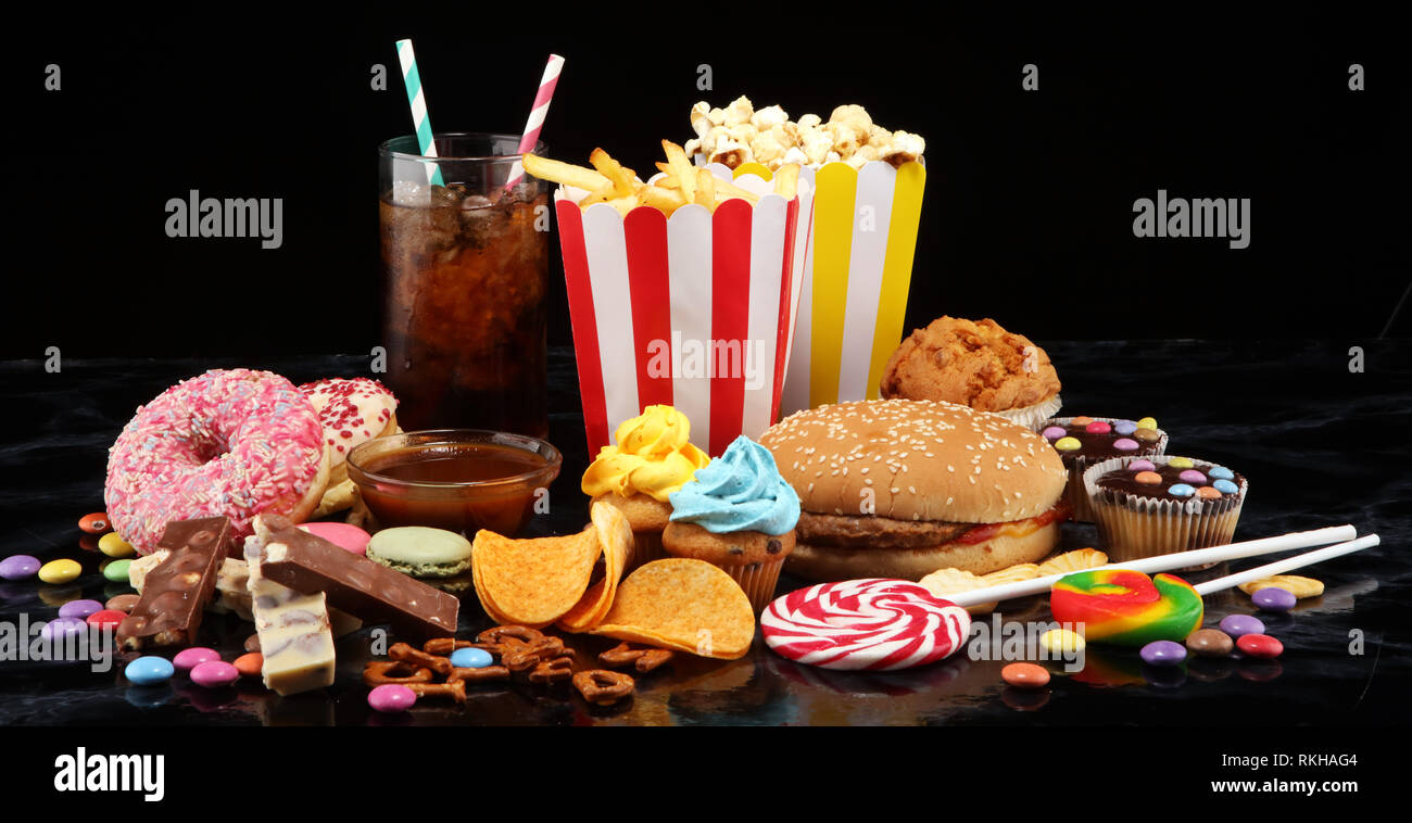 Unhealthy products. food bad for figure, skin, heart and teeth ...