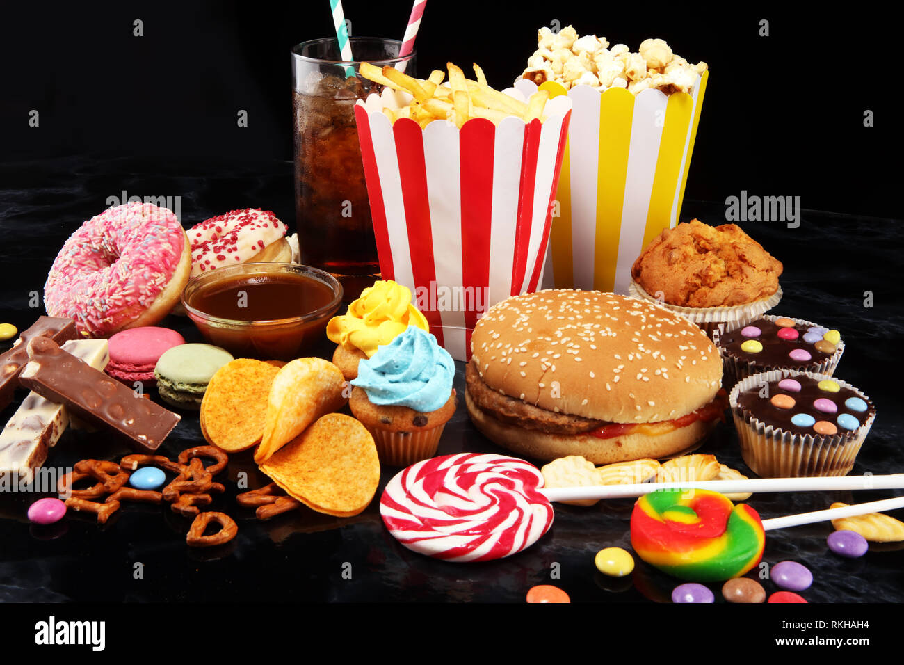 Unhealthy products. food bad for figure, skin, heart and teeth ...