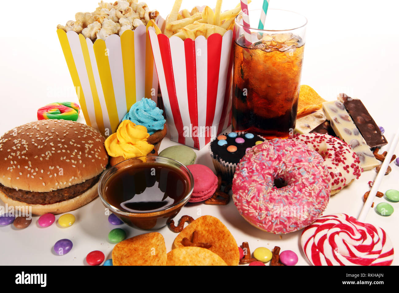 Unhealthy products. food bad for figure, skin, heart and teeth ...