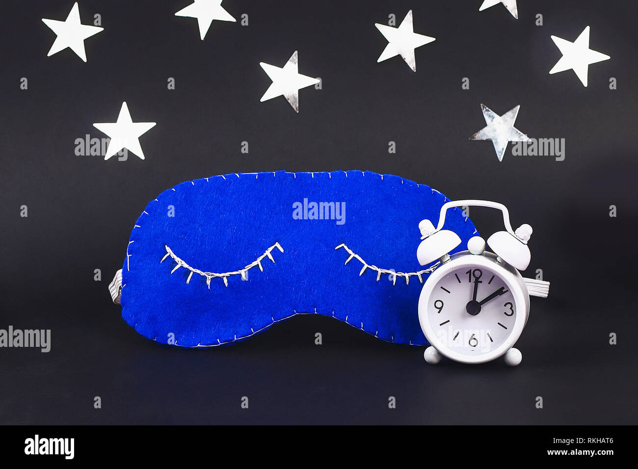 Sleeping mask handmade made of felt, stars on a black background. Kid ...