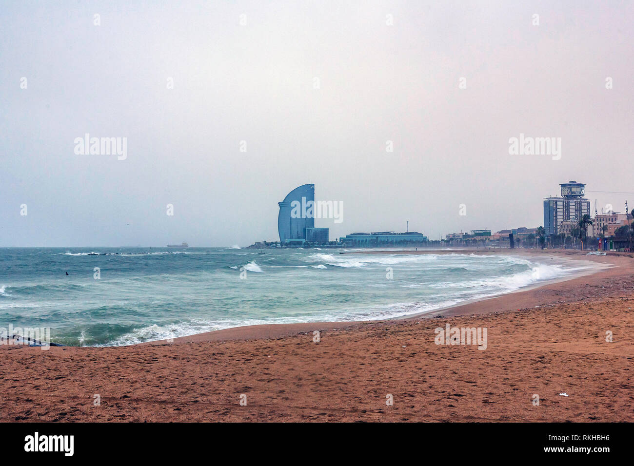 Tour beaches of Barcelona with waves and winds. Catalonia, Spain.30 ...