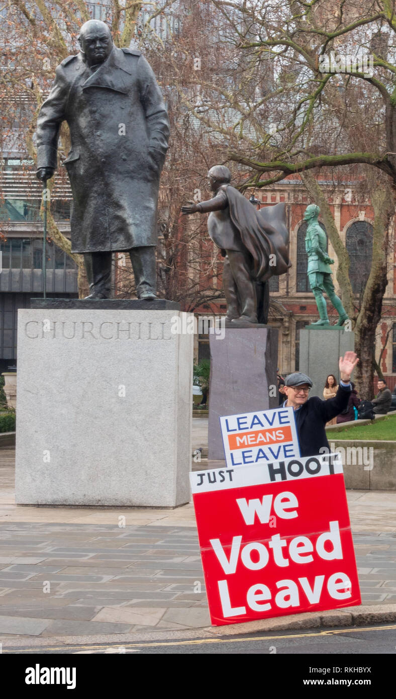 Leave campaigner demonstrating for Brexit outside Parliament in London ...