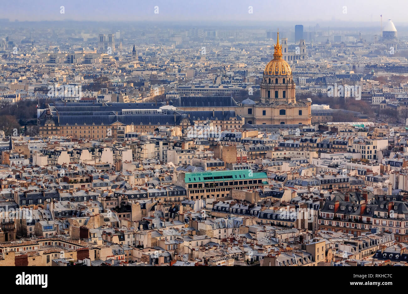 Aerial view of Paris, France with the Cathedrale Saint Louis des ...