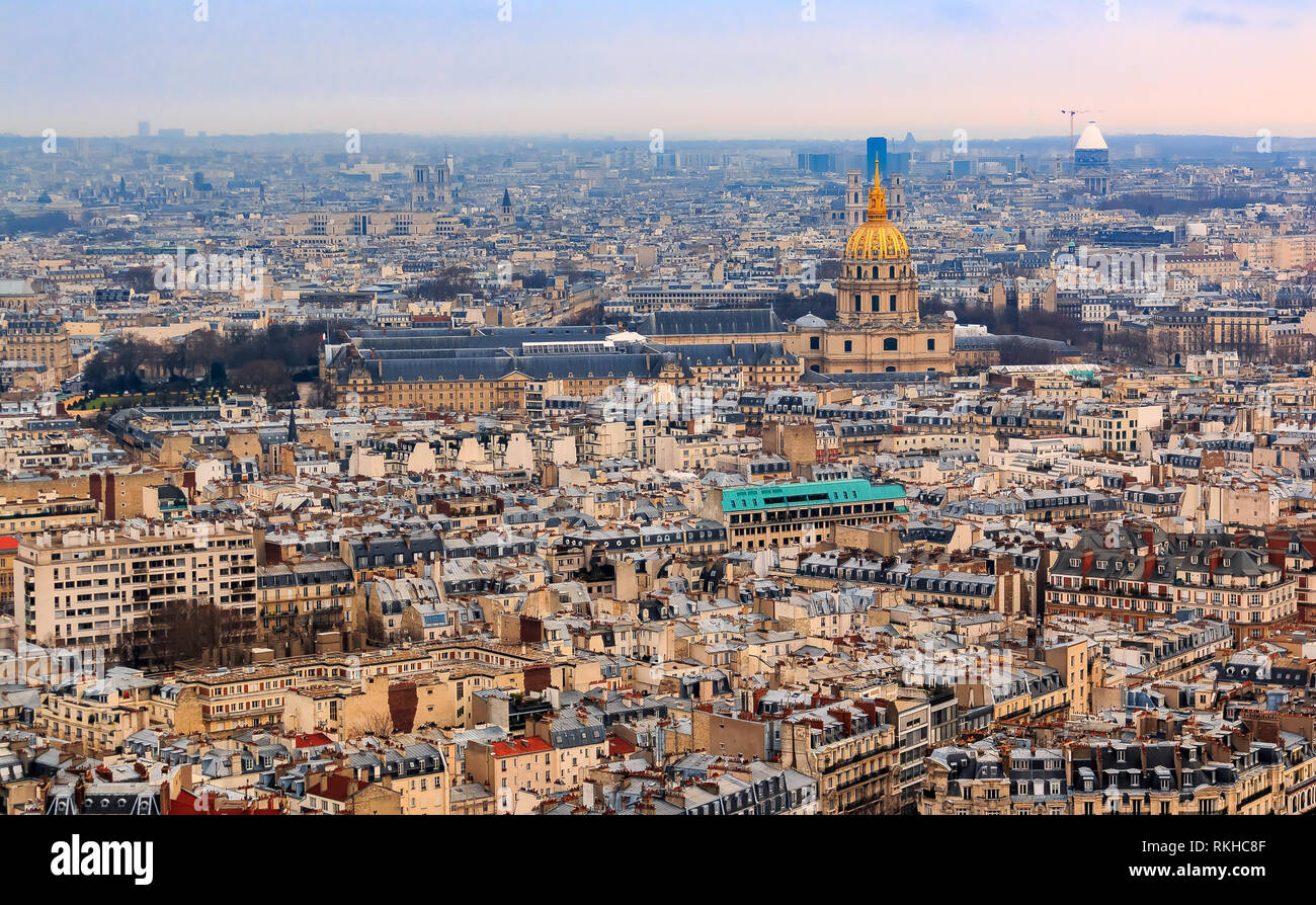 Aerial view of Paris, France with the Cathedrale Saint Louis des ...