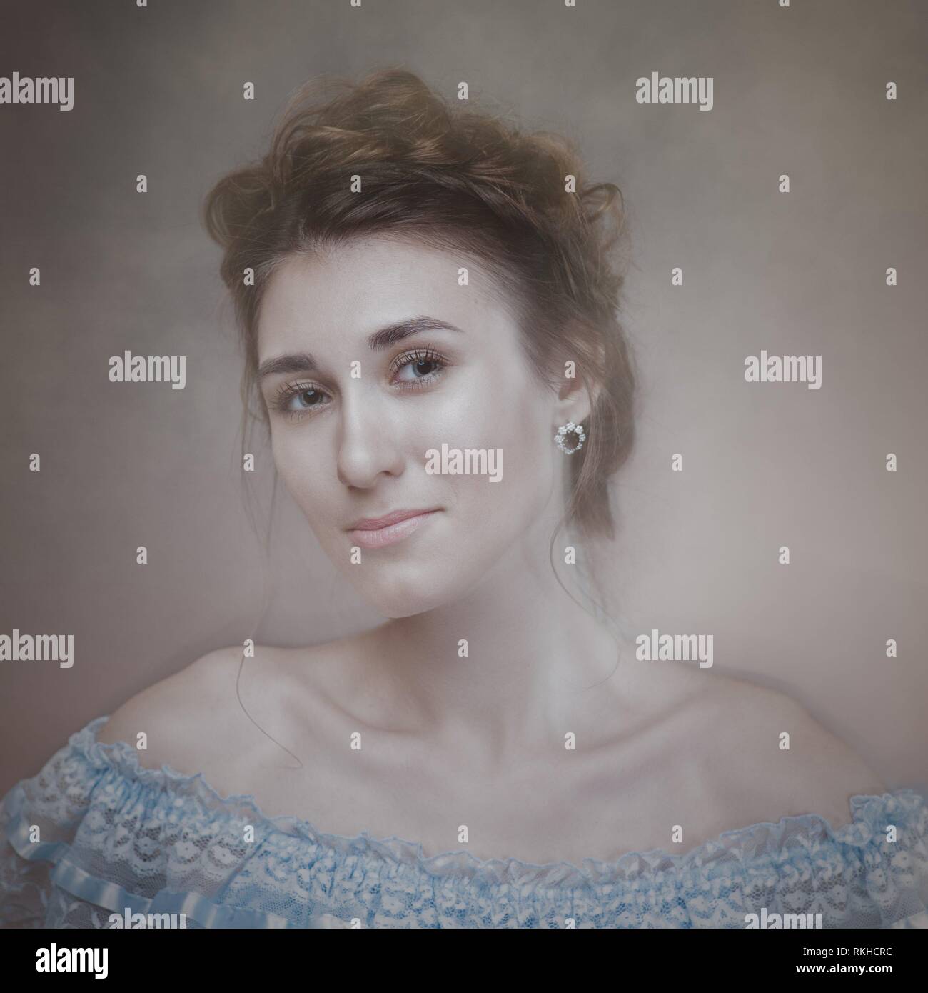 Female medieval portrait against abstruct grungy backgrounds Stock ...