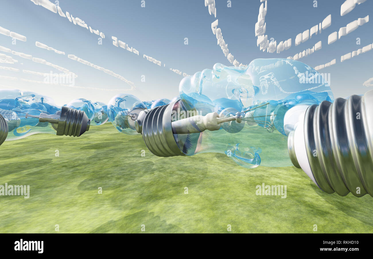 Human faced bulbs and linear clouds Stock Photo - Alamy