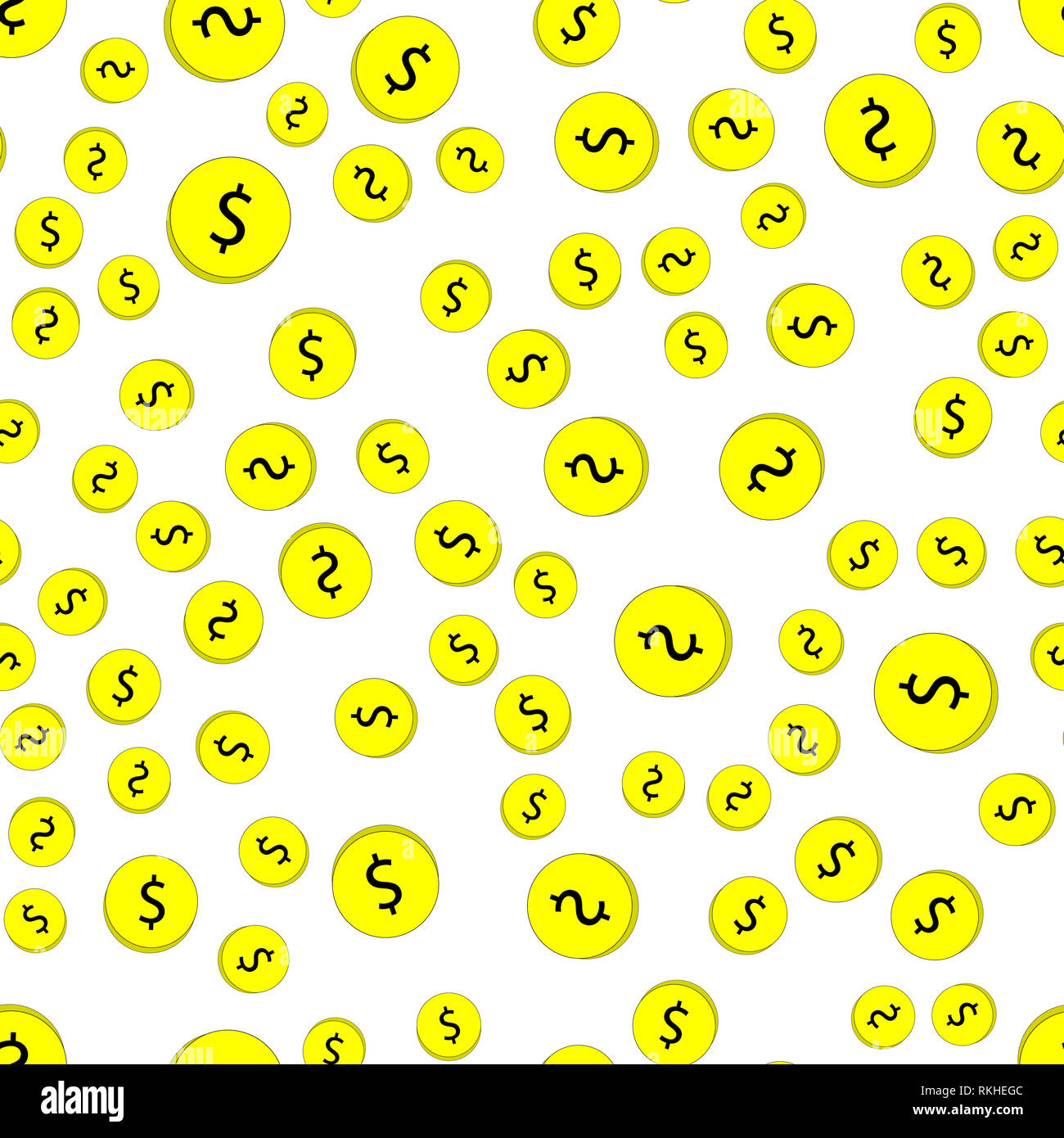 Seamless pattern of coins with dollars. illustration on white ...