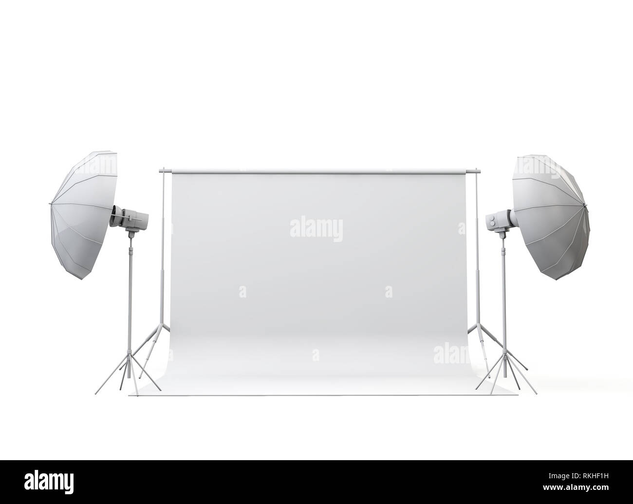 Empty photography studio with paper roll and lights. 3D rendering Stock ...