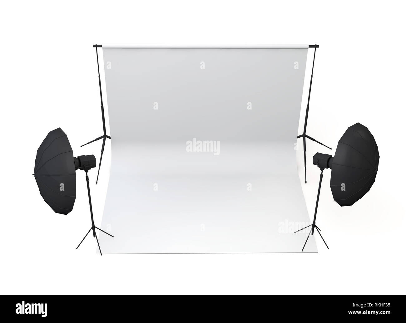 Empty photography studio with paper roll and lights. 3D rendering Stock ...