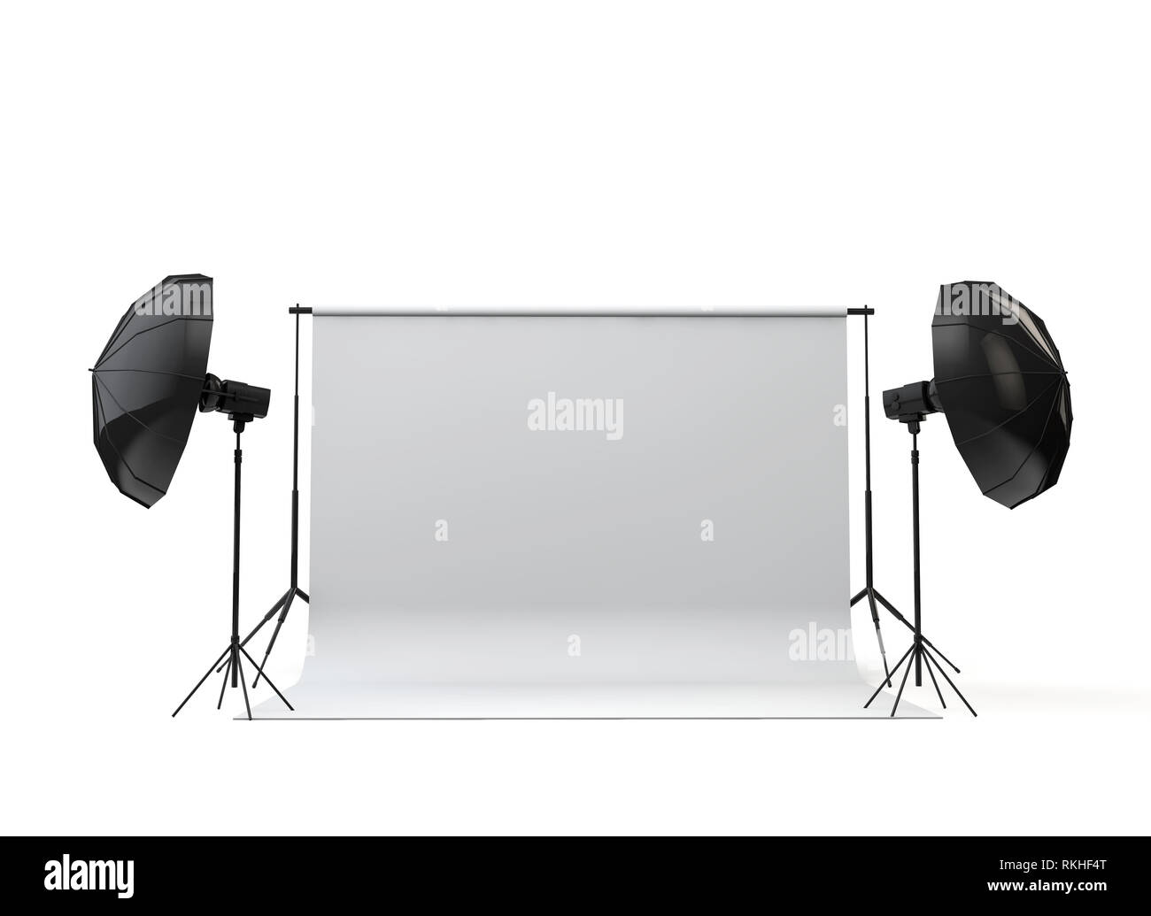 Empty photography studio with paper roll and lights. 3D rendering Stock ...