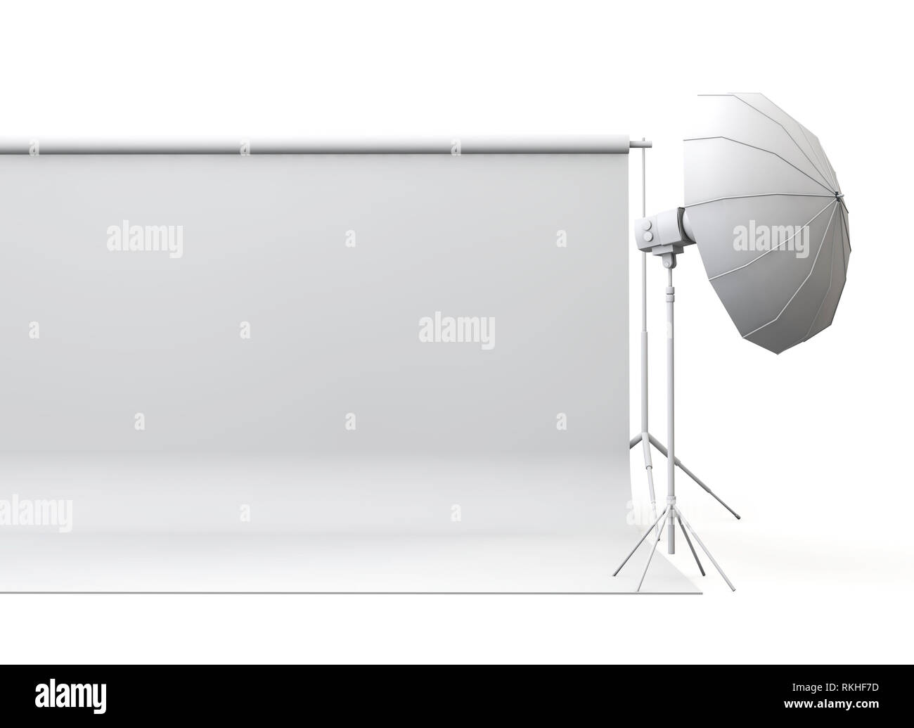 Empty photography studio with paper roll and lights. 3D rendering Stock ...