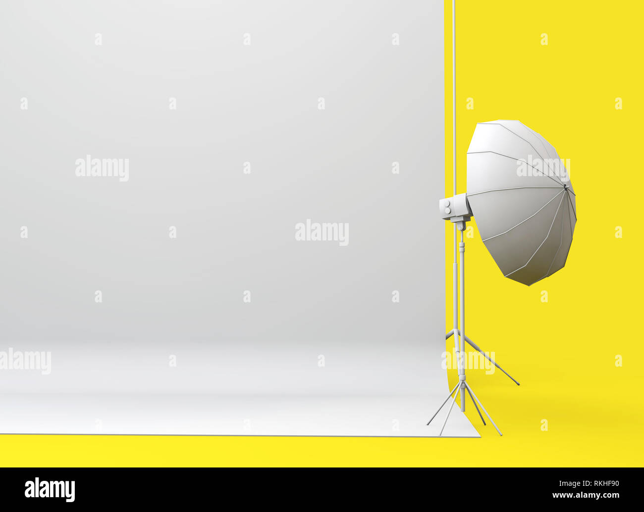 Empty photography studio with paper roll and lights. 3D rendering Stock ...