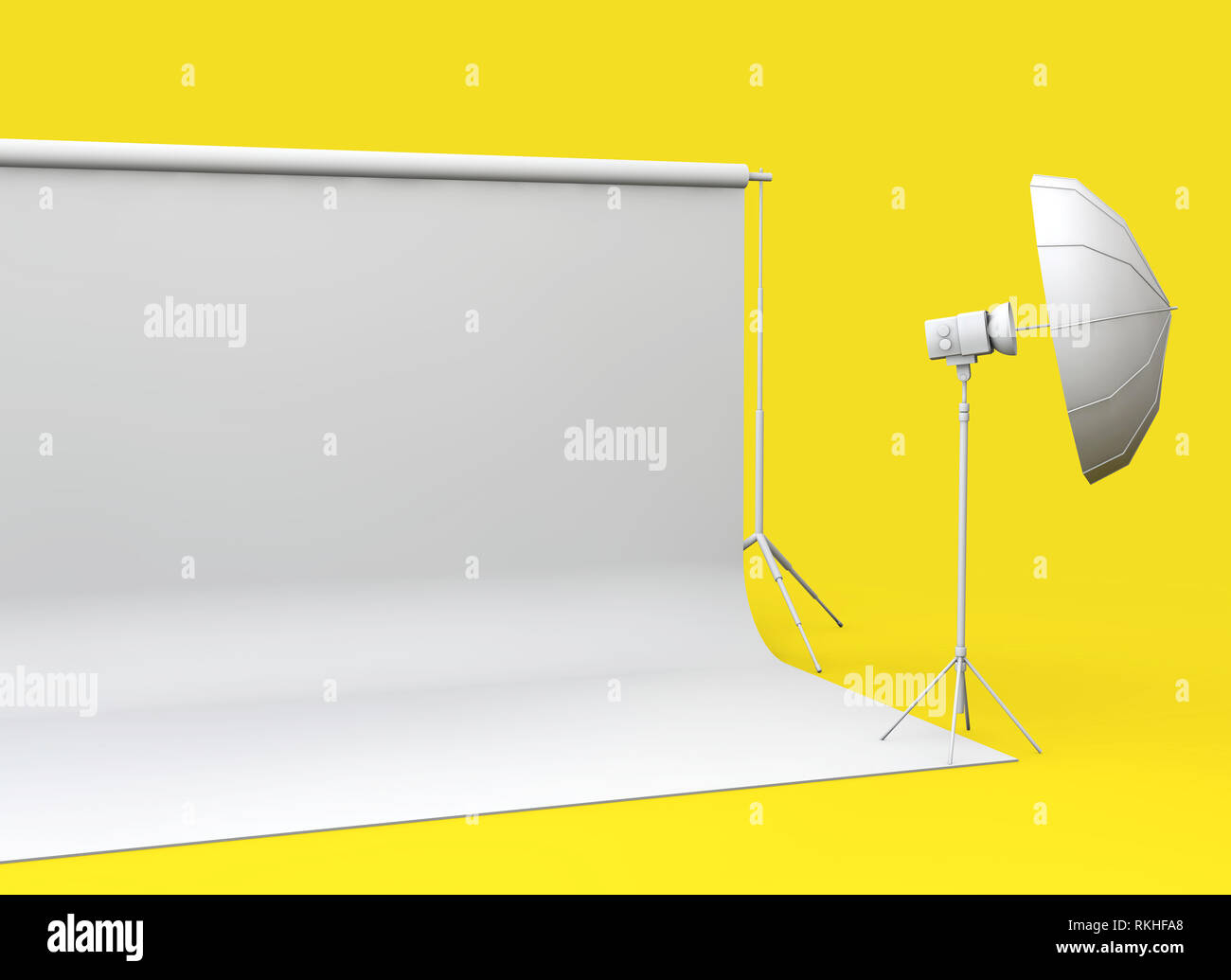 Empty photography studio with paper roll and lights. 3D rendering Stock ...