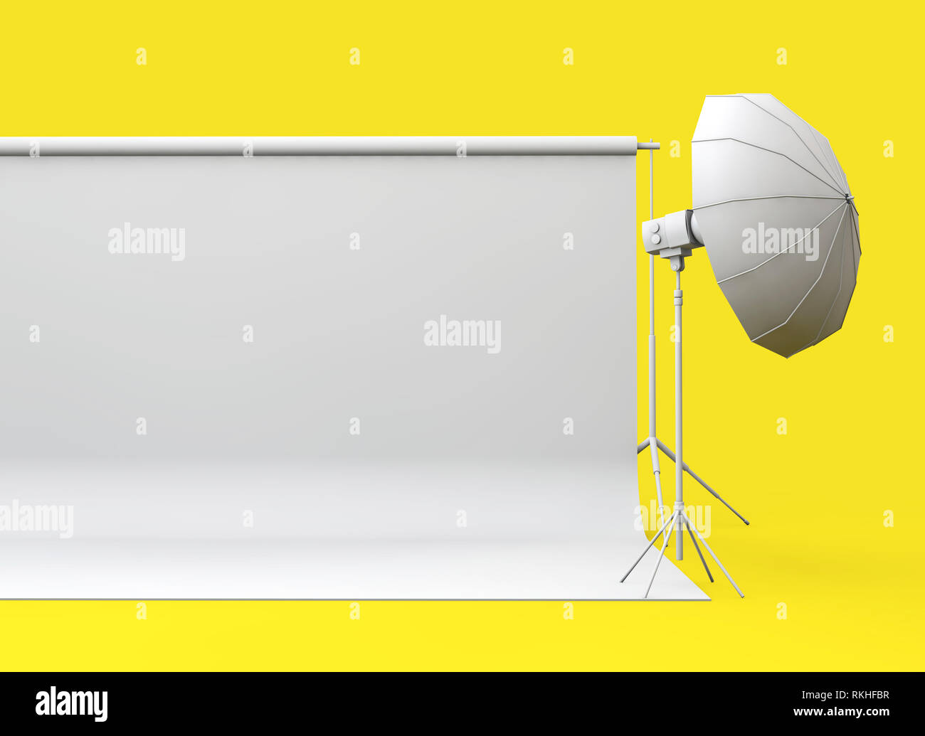 Empty photography studio with paper roll and lights. 3D rendering Stock ...
