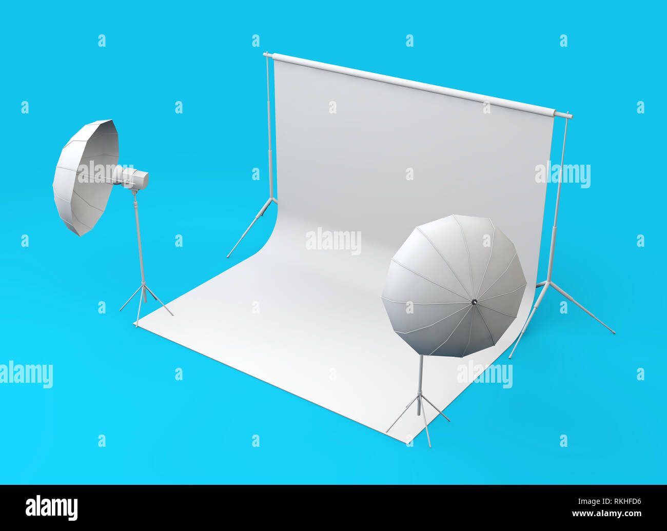 Empty photography studio with paper roll and lights. 3D rendering Stock ...