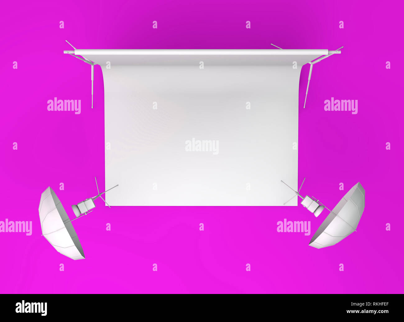 Empty photography studio with paper roll and lights. 3D rendering Stock ...