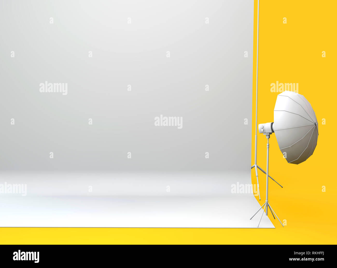 Empty photography studio with paper roll and lights. 3D rendering Stock ...