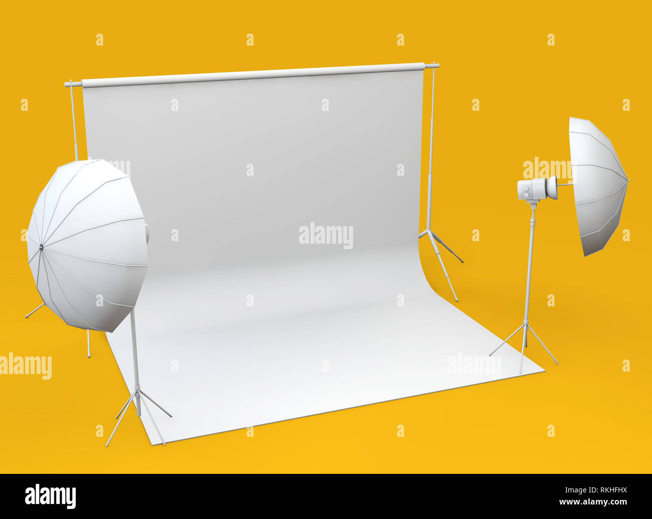 Empty photography studio with paper roll and lights. 3D rendering Stock ...
