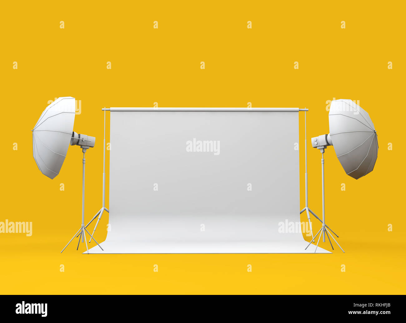 Empty photography studio with paper roll and lights. 3D rendering Stock ...