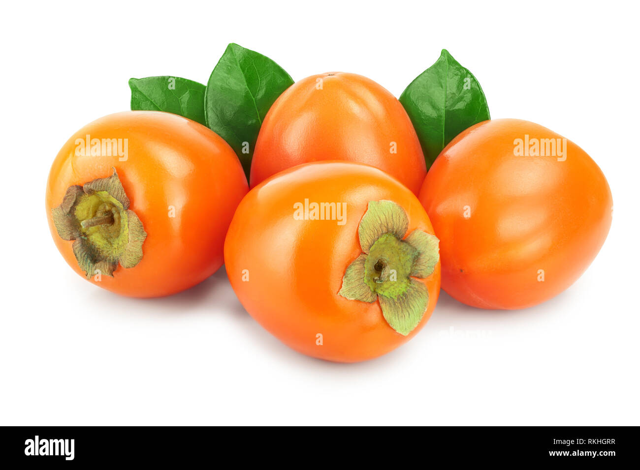 Persimmon fruit with leaves isolated on white background close-up Stock ...
