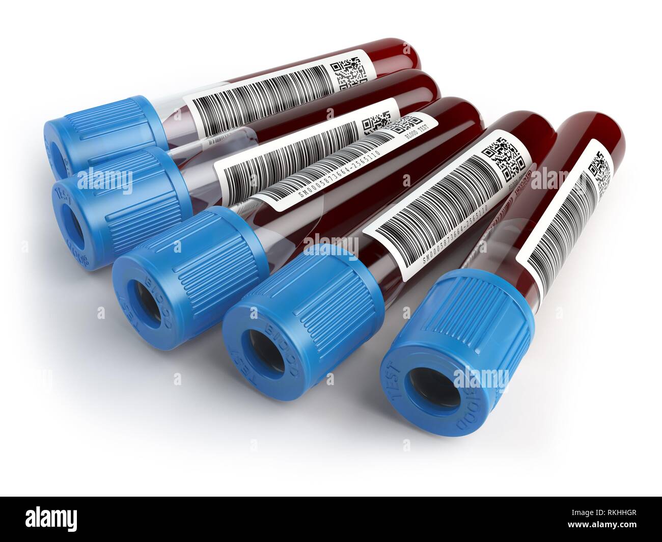 Blood test samples tubes isolated on white background. 3d illustration ...