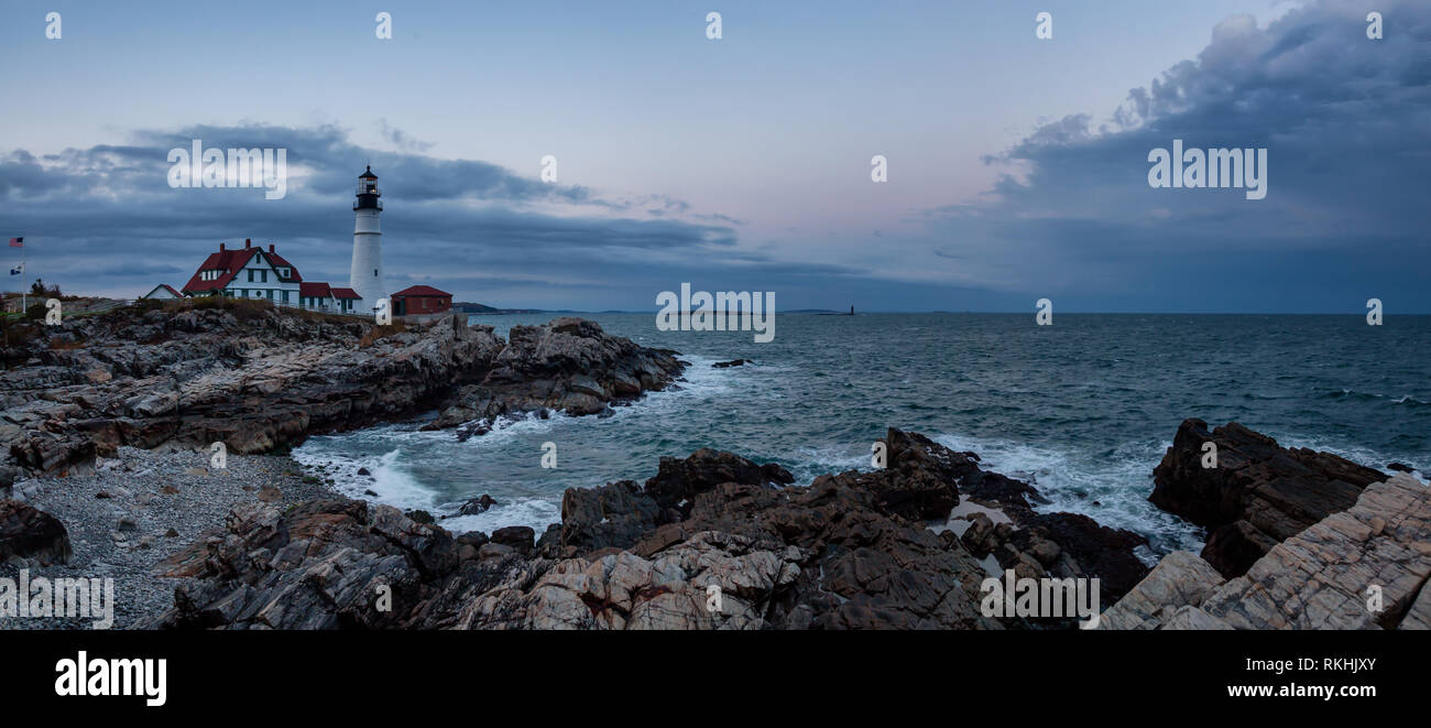 Beautiful panoramic view of Portland Head Lighthouse on the Atlantic ...