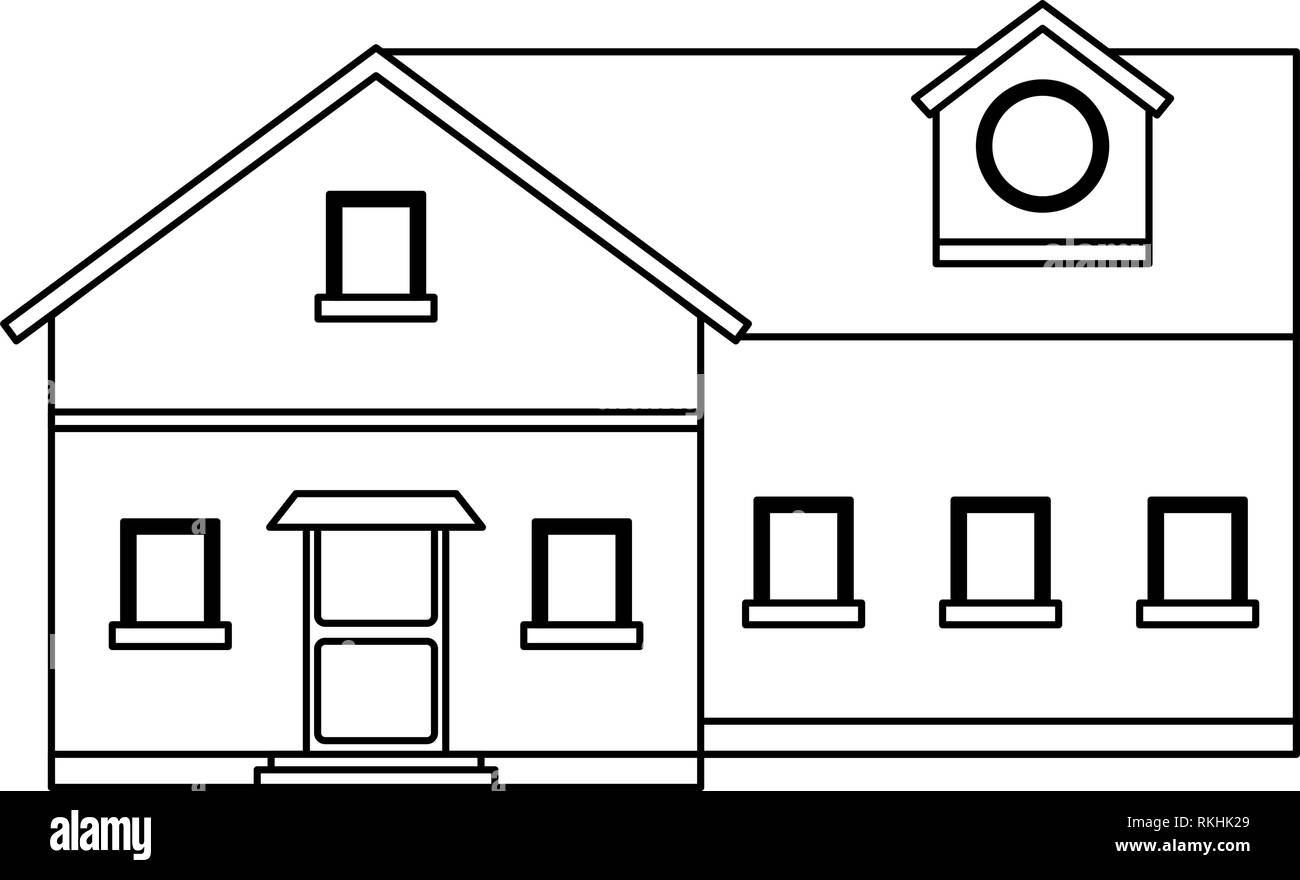 House real estate cartoon isolated black and white Stock Vector Image ...